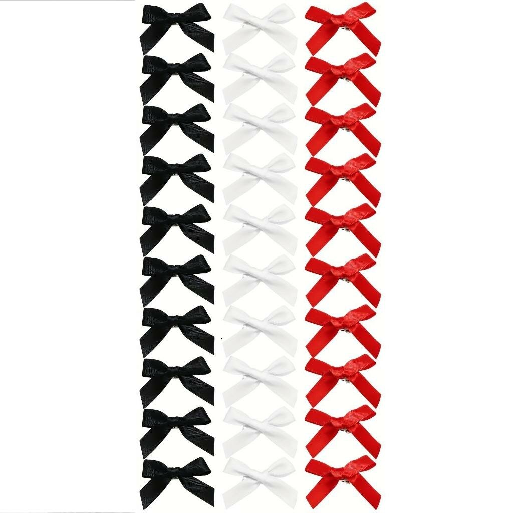 30 штук Маленьких тканевых заколок для волос с бантиками для женщин, детей, девочек, для повседневной укладки, Розовое, Черное, Белое Комбинированное