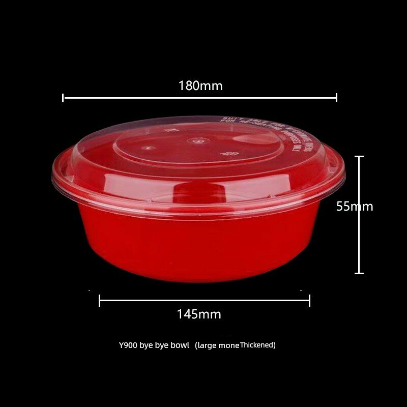 Одноразовая толстая красная миска с прозрачной крышкой, 900 мл, 50 комплектов для праздников