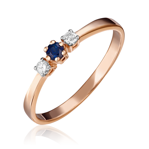 Кольцо, красное золото, 585 проба, сапфир, бриллиант