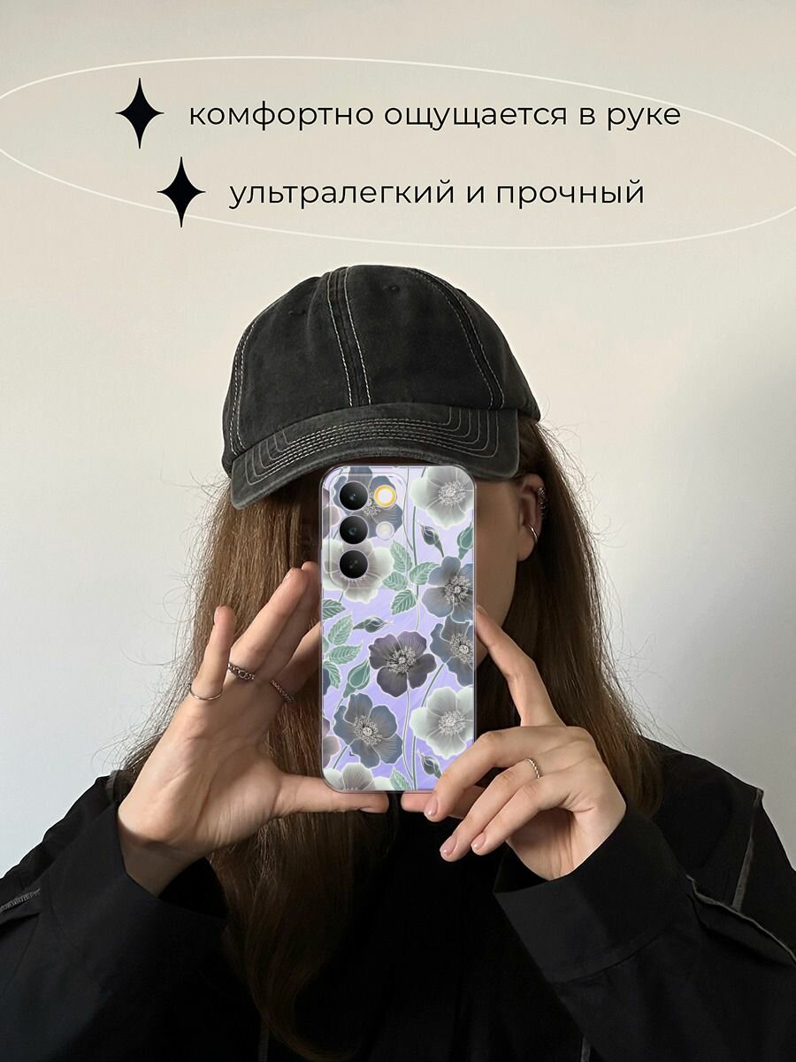 Чехол на Realme C85 / Реалми C85 с принтом Blue Flower, прозрачный — фото 1