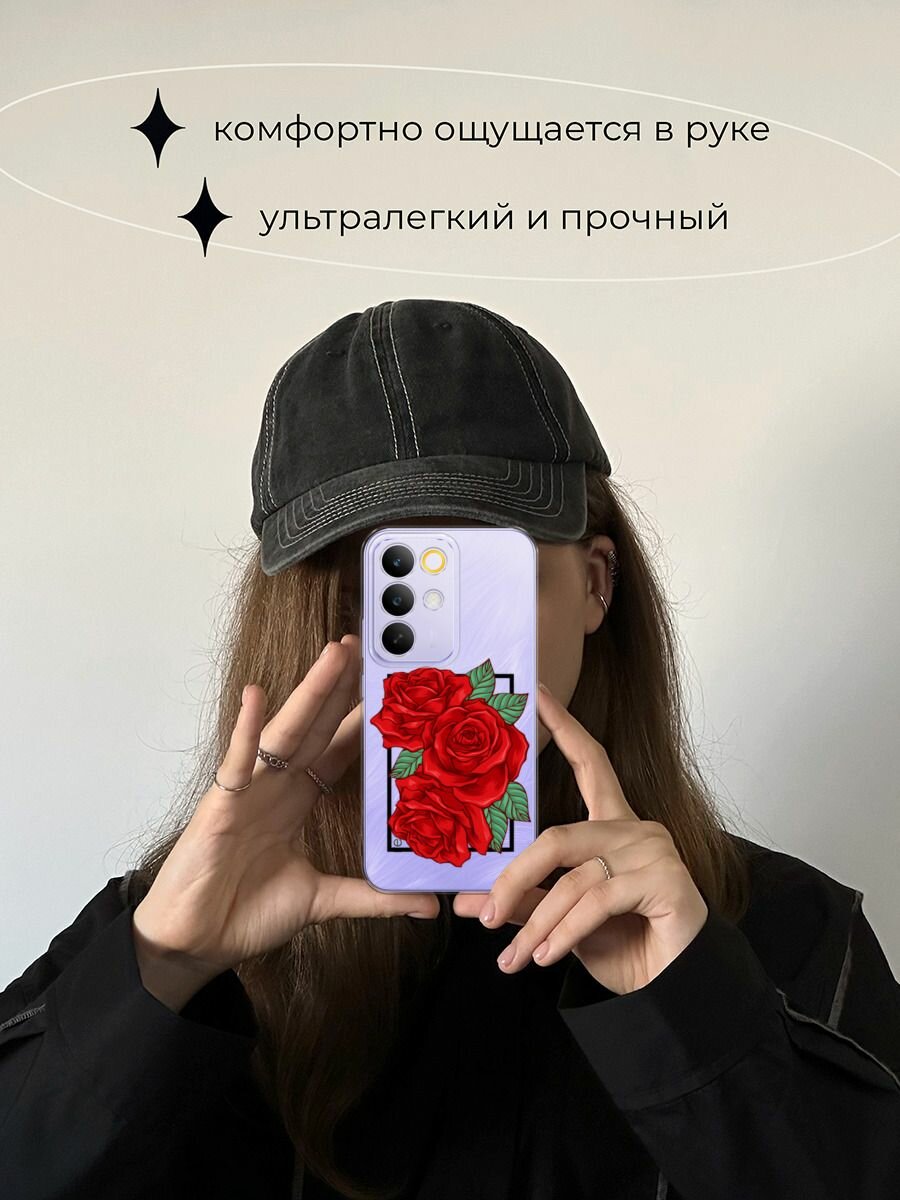 Чехол на Realme C85 Pro / Реалми C85 Про с принтом Три алые розы, прозрачный — фото 1