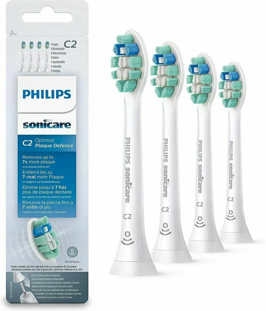 Подлинный Набор насадок для зубных щеток Philips Sonicare C2 Optimal Plaque Defense HX9024 / 65 4 штуки
