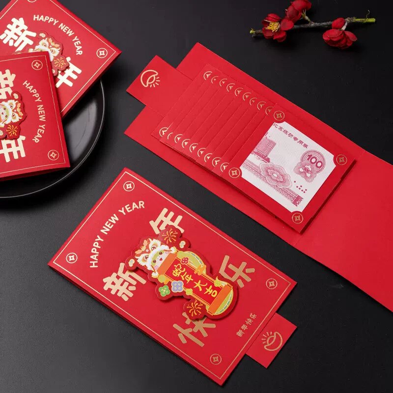 Выдвижной красный конверт 2025 года Змеи, креативный подвижный 3D складной красный конверт, новогодний денежный мешок на удачу