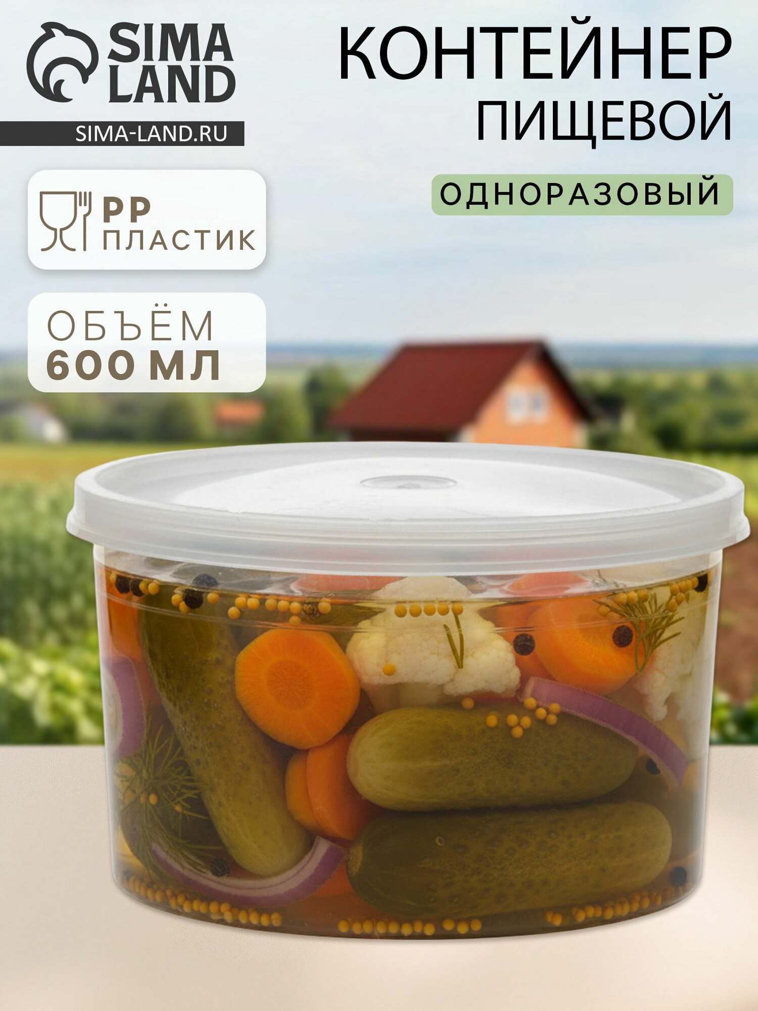 Контейнер пищевой 600 мл, с герметичной крышкой, d=13 см, h=8 см, пластик, прозрачный, 5 шт.