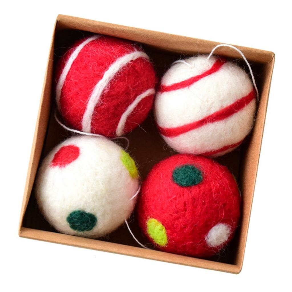 Новогодние шерстяные фетровые шары, набор из 4, снежинки, Красный и белый