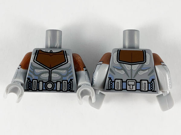 Torso Armor, Reddish Brown Chest Pattern / Light Bluish Gray Arms with Reddish Brown Short Sleeves, Silver Armor Pattern / Light Bluish Gray Hands, 973pb3741c01 Flat Silver U