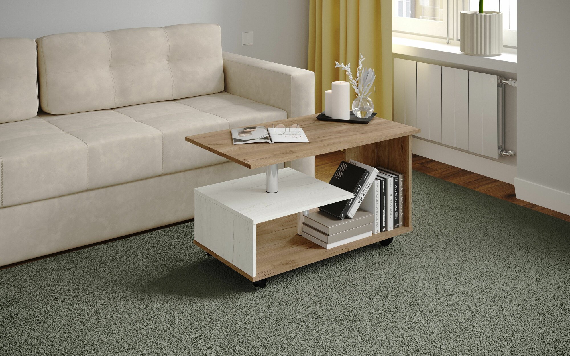 Журнальный стол Консул-5 (дуб крафт табачный/дуб крафт белый) 510х900х500 тэкс