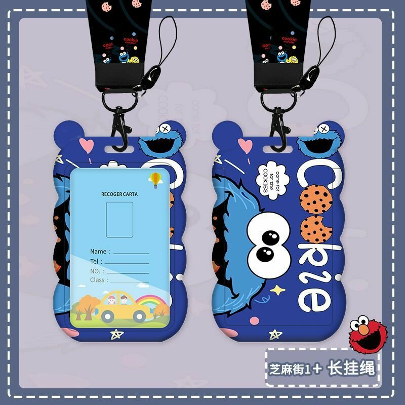Держатель для карт с мультяшным Улицей Сезам, держатель для студенческого удостоверения, держатель для карт доступа в автобус и метро с шнурком для детского сада
