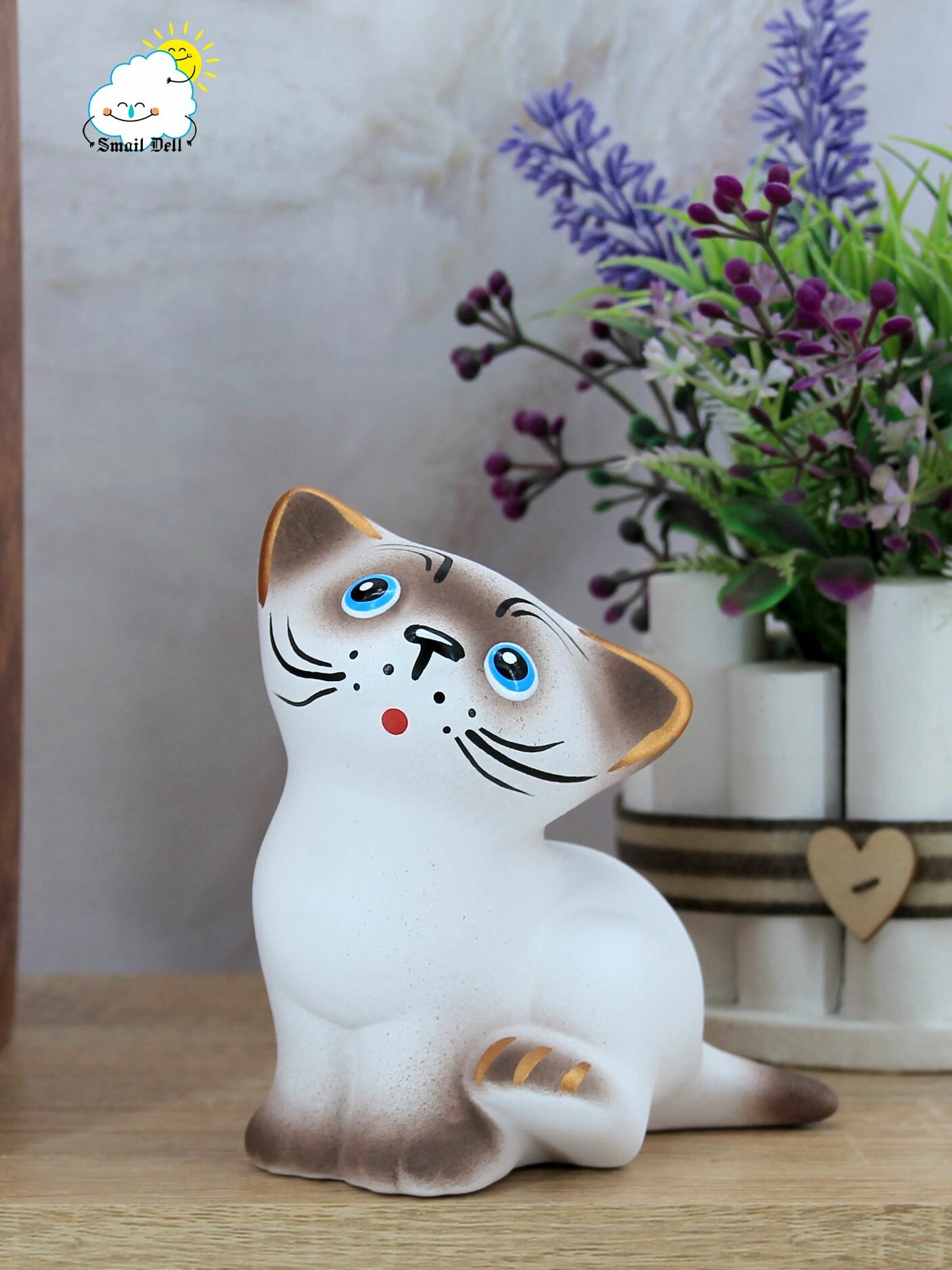 Статуэтка Котенок Миша , керамика, 10 см , белый с коричневым подпалом