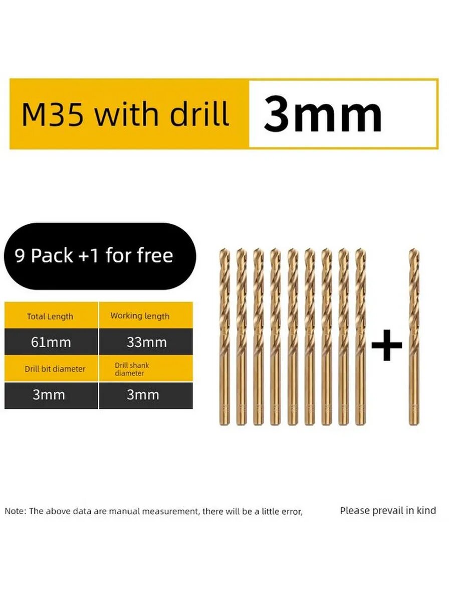 Сверло Baolian Кобальт M35, 3 мм, 10 шт, 9:1