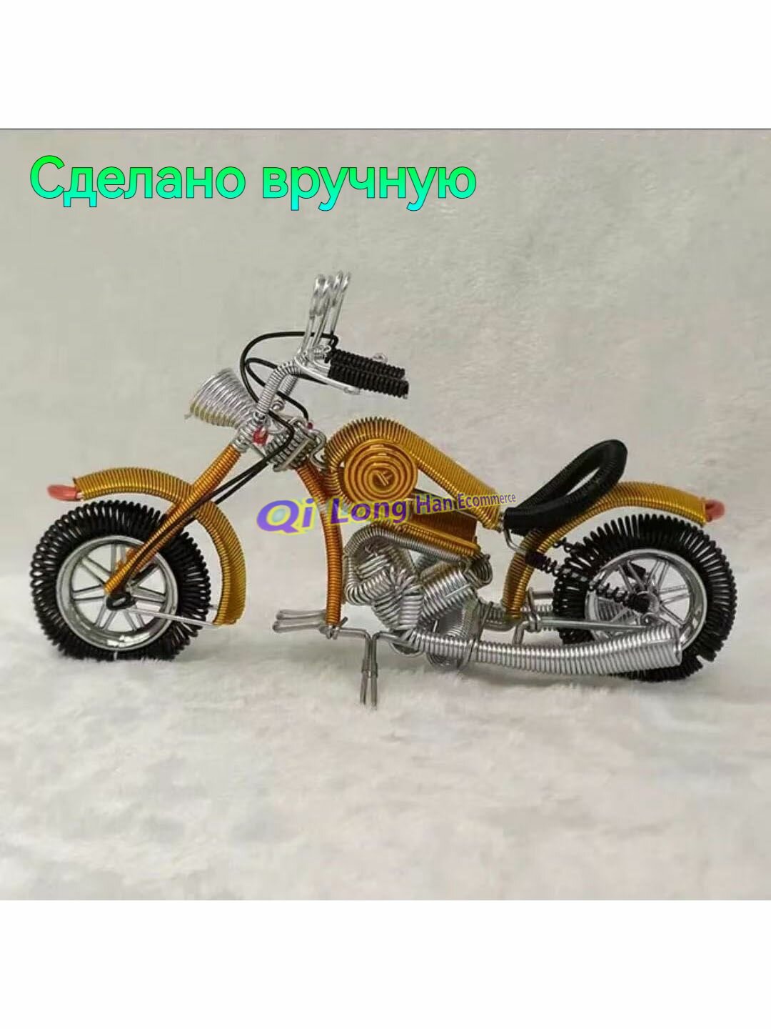 Мотоцикл "Harley-Davidson", ручной работы, металлический, золотистый, 1:12, 22 см