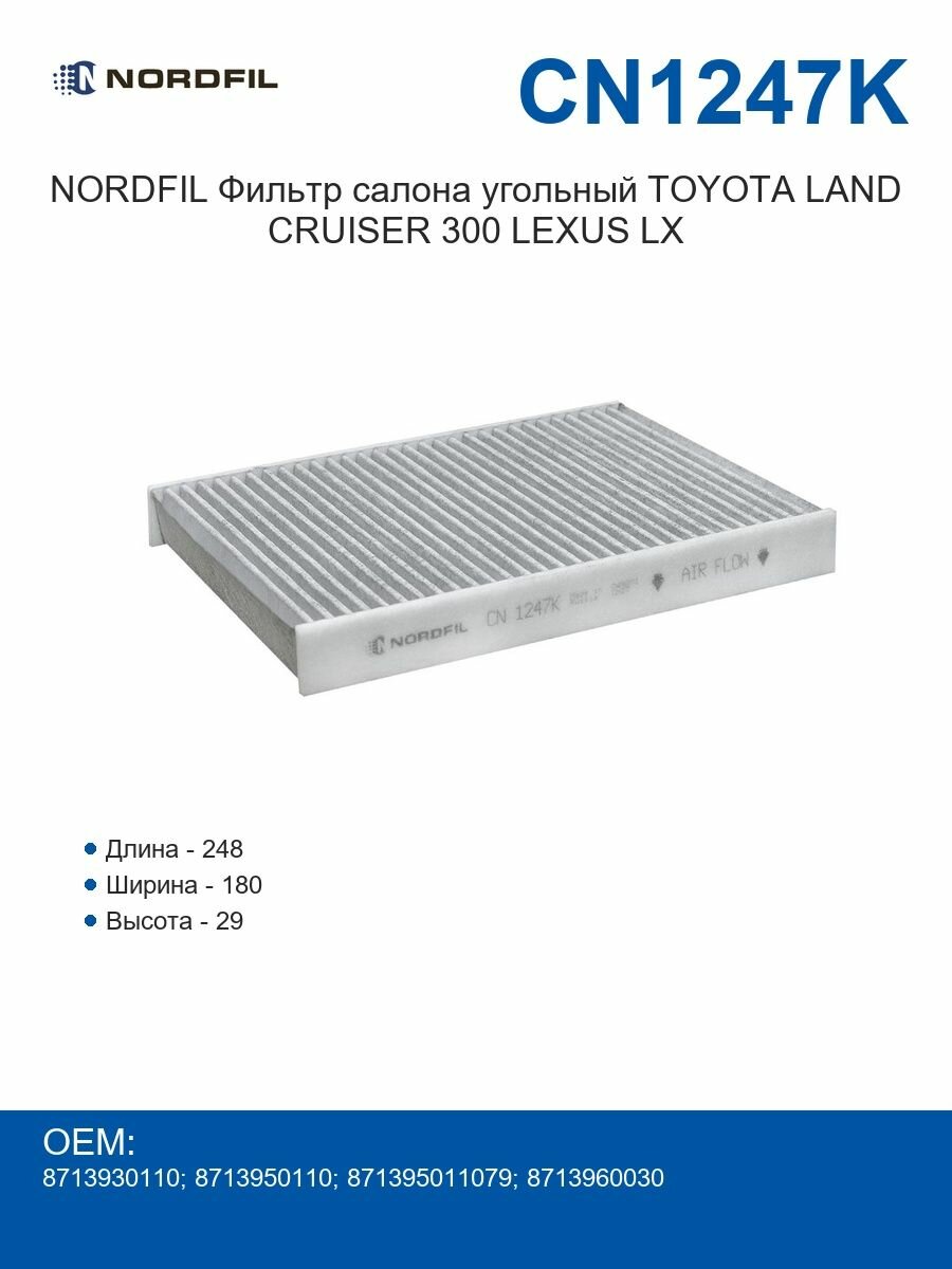 NORDFIL Фильтр салона угольный TOYOTA LAND CRUISER 300 LEXUS LX