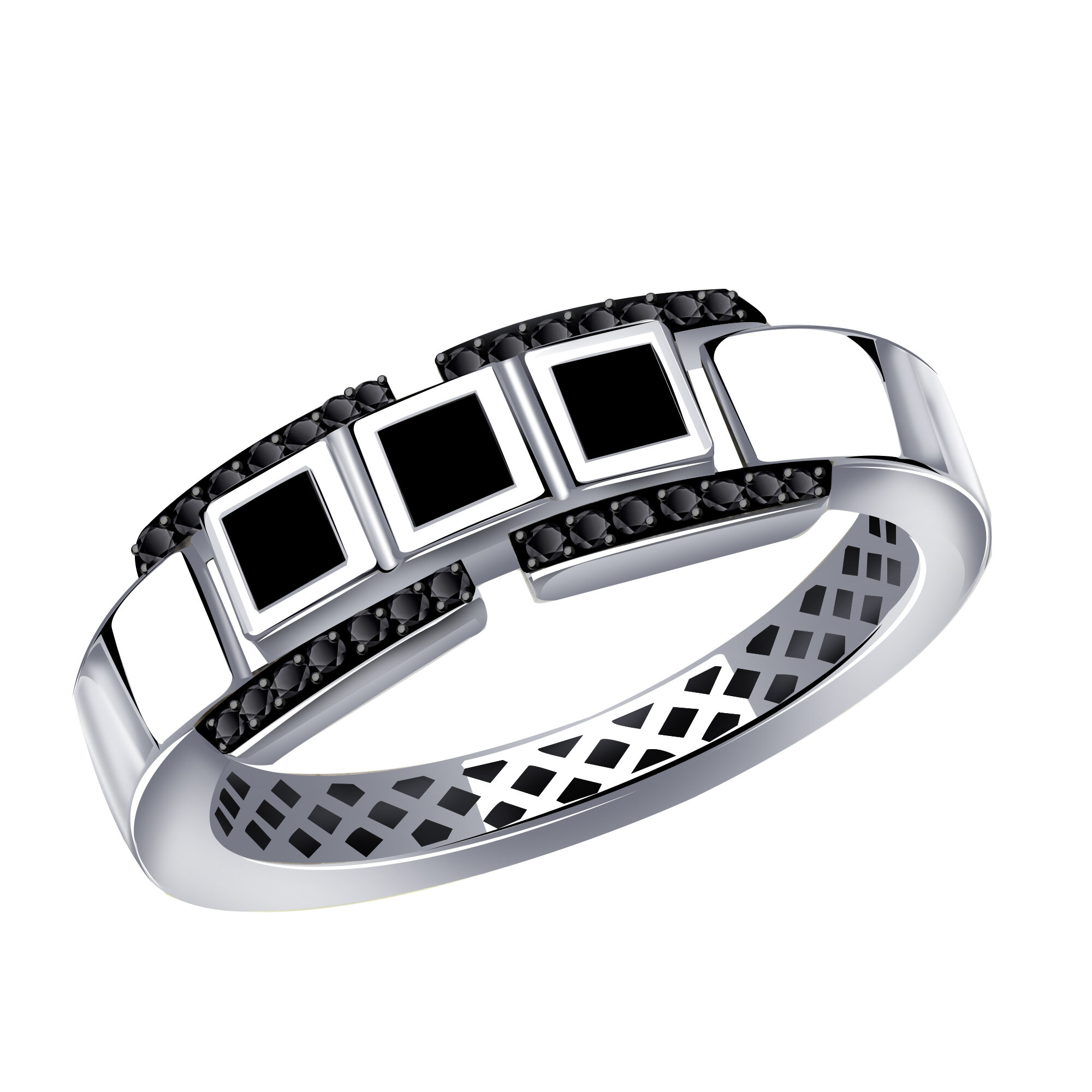 Кольцо, белое золото, 585 проба, бриллиант, оникс