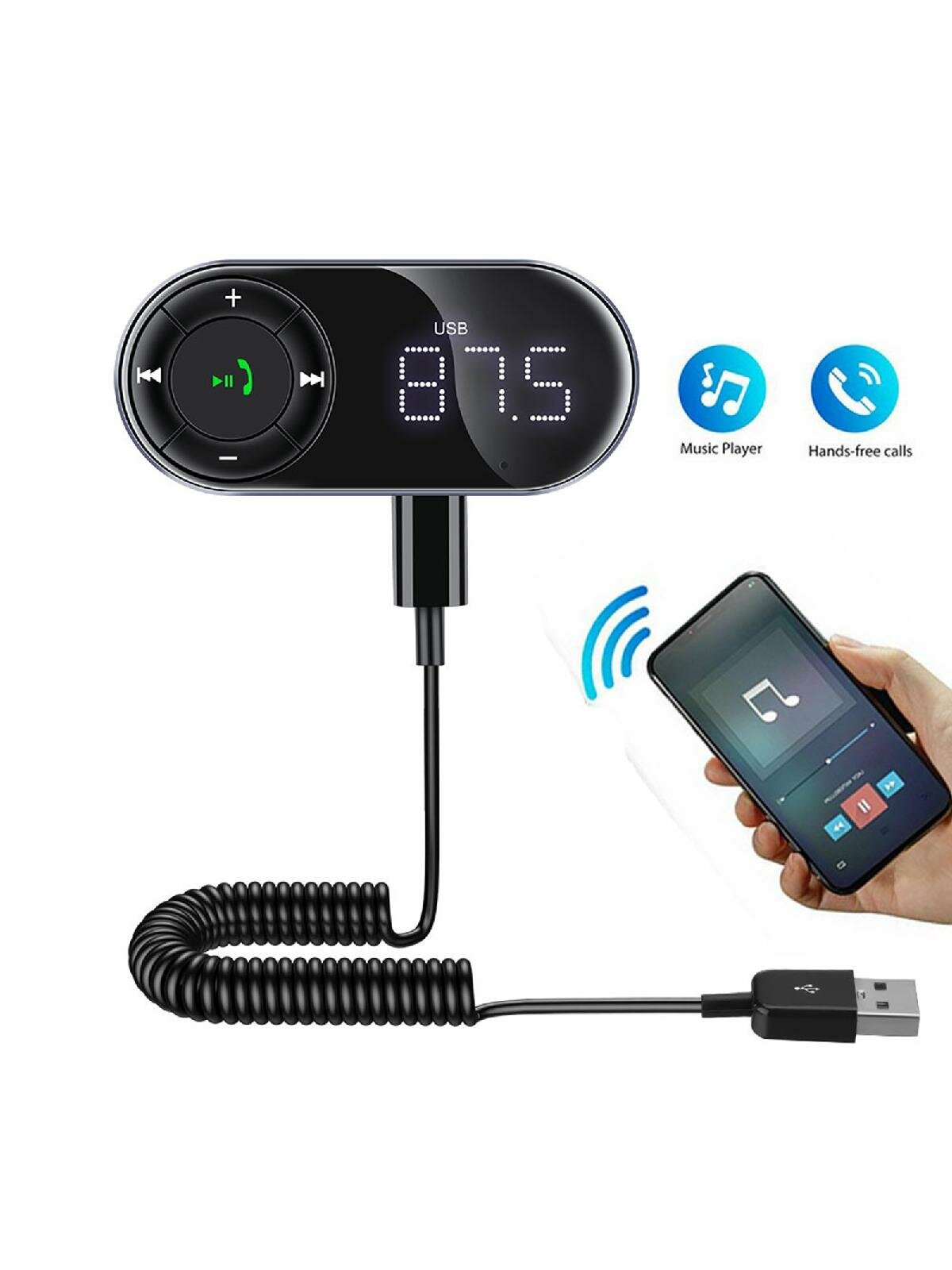 Беспроводной Bluetooth 5.2 FM-приемник-передатчик Адаптер громкой связи автомобильного аудиоплеера