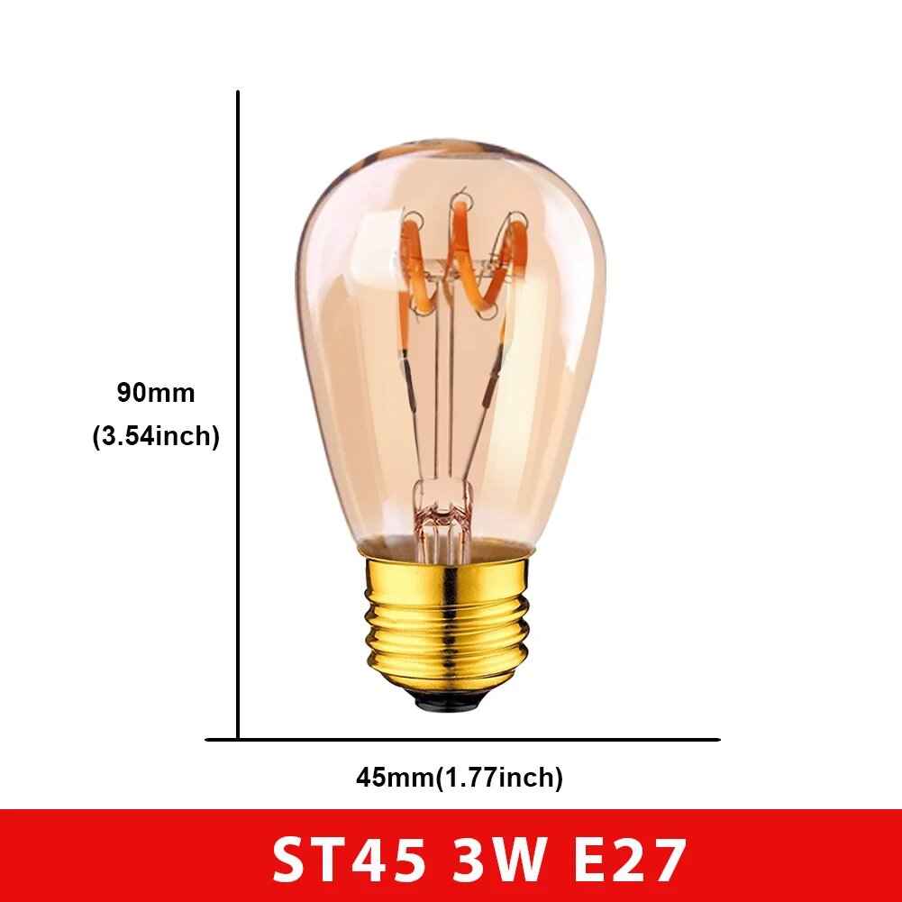 Спиральные светодиодные лампы Эдисона C35 T25 ST64 G80 G95 G125 4Вт 2200К ST45 3W E27
