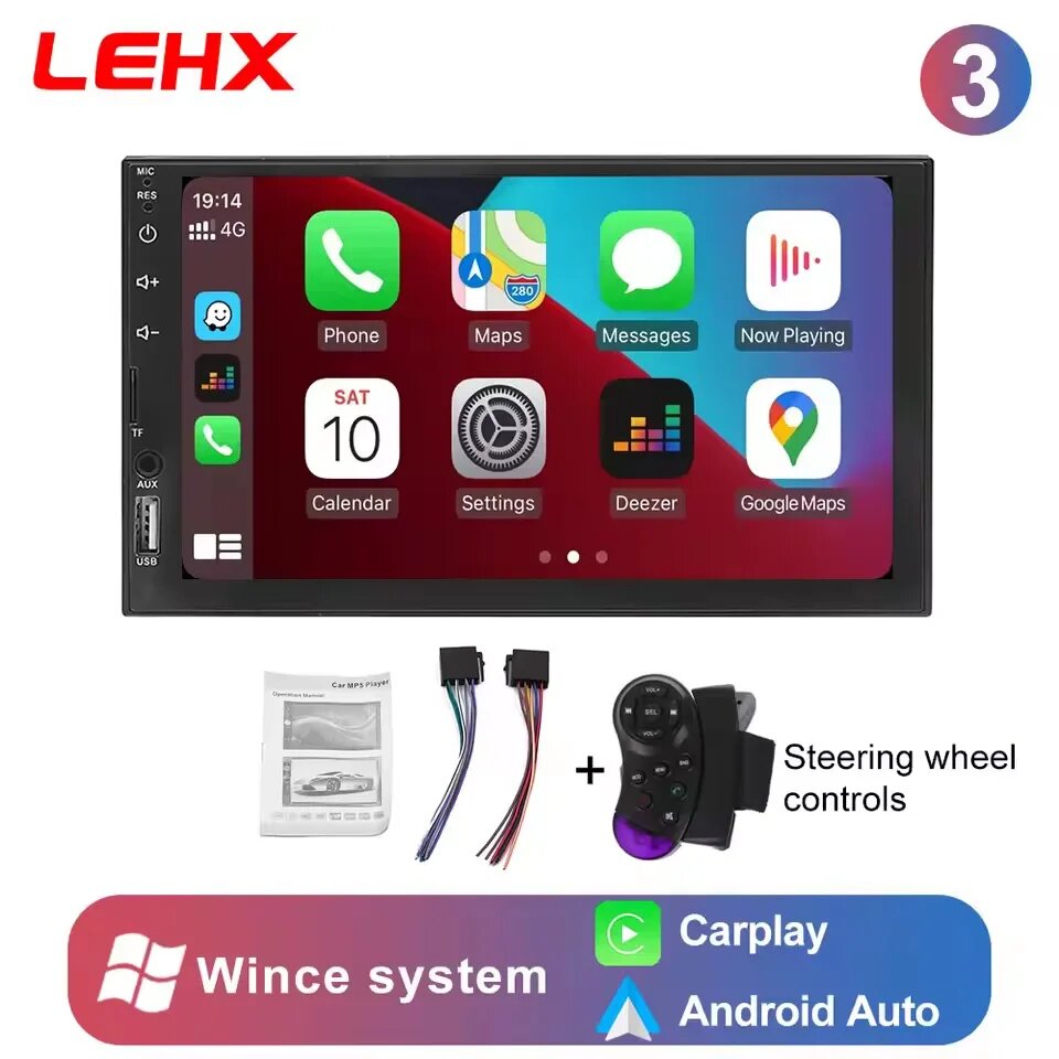 Автомагнитола LEHX 2 Din, стерео, FM, mp5-плеер, Bluetooth, сенсорный экран 7 7011-Carplay-SWC
