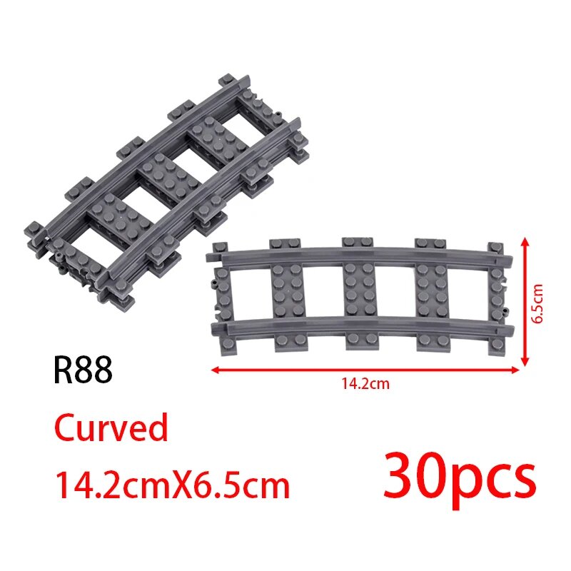 Рельсы для поезда R88, 30 шт, серые