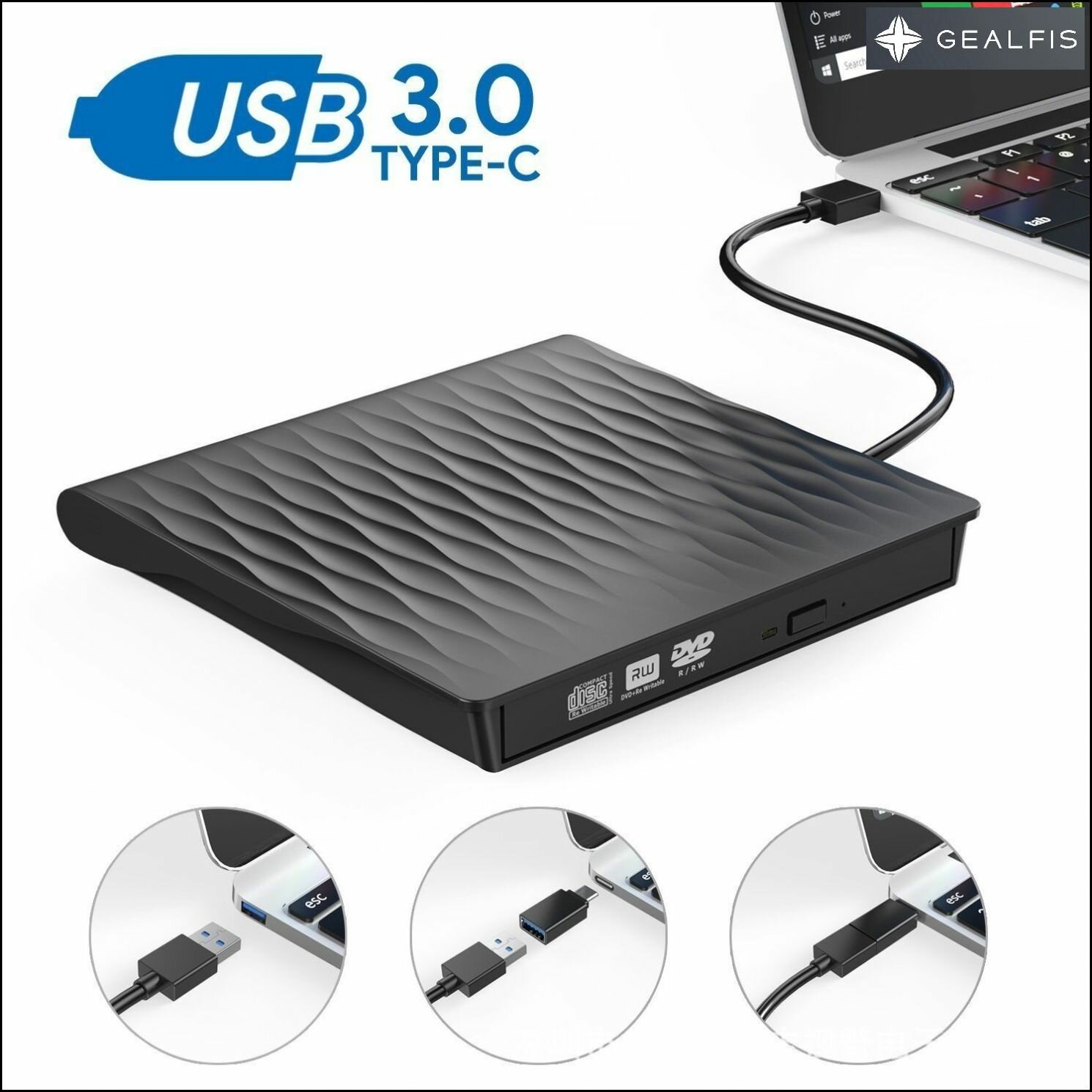 Внешний DVD-привод, USB 3.0 Type-C CD DVD+/-RW