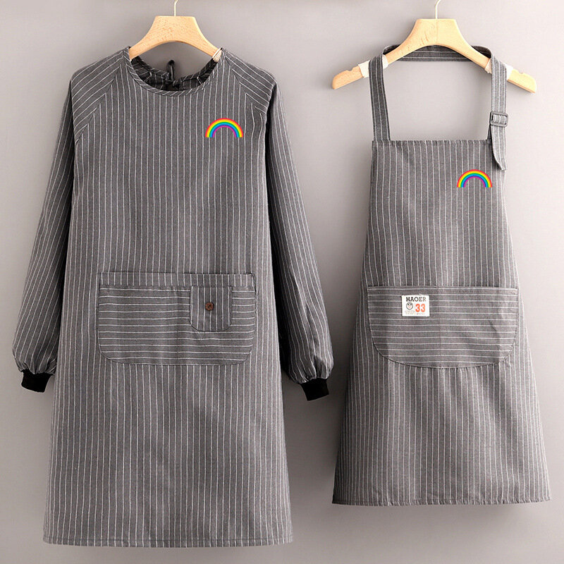 Хлопково-льняной фартук с длинными рукавами для кухни, дышащий и устойчивый к пятнам, фартук для готовки, новая женская рабочая одежда для офиса.