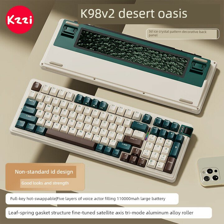 Беспроводная механическая клавиатура KZZI K98ProV2 с тремя режимами подключения (Bluetooth, проводное), для игр,