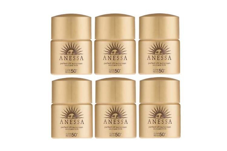 Увлажняющий солнцезащитный крем-пробник женский ANESSA 5724461, маленькая золотая бутылочка, 12 мл x 6