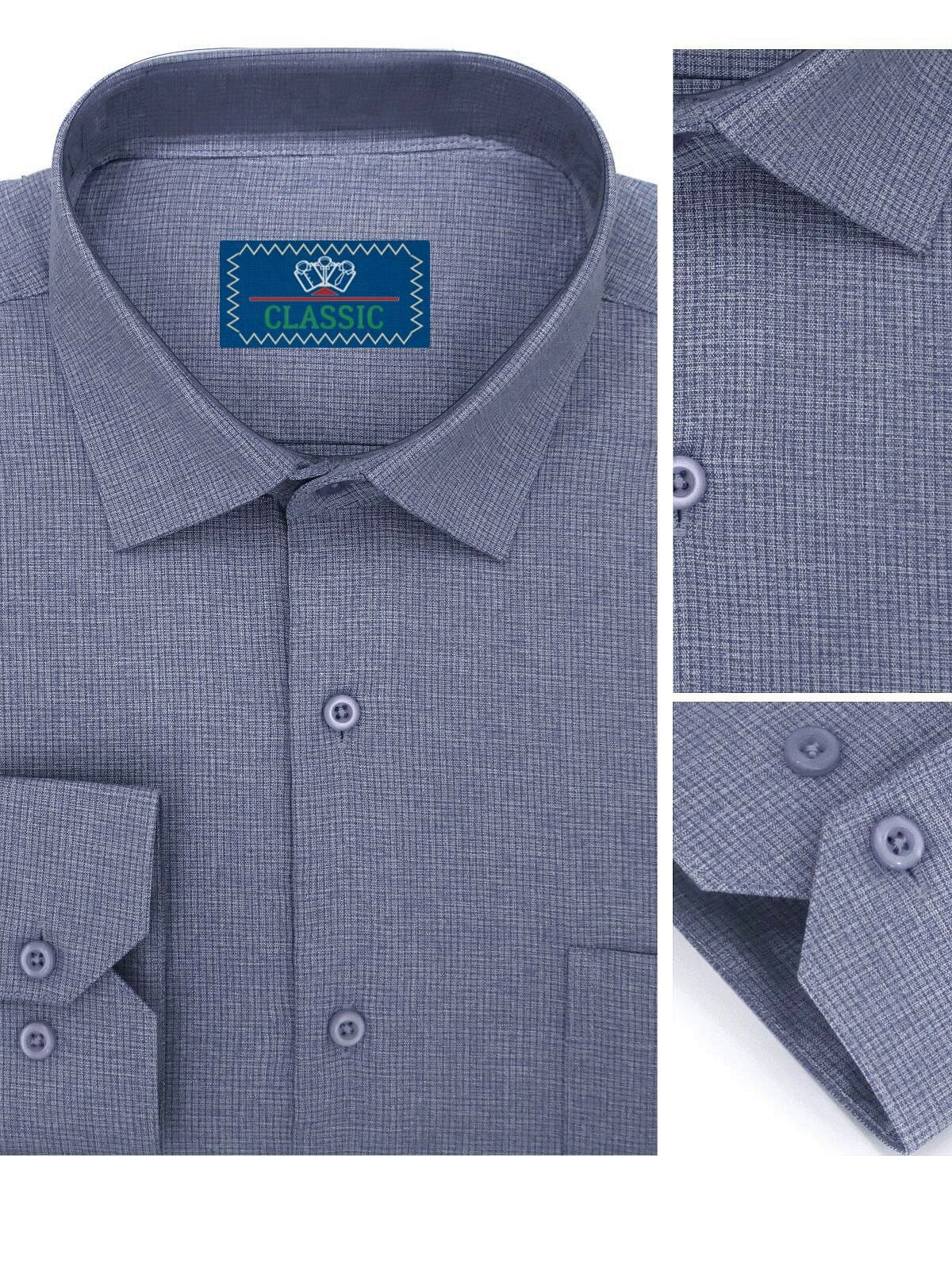 Рубашка Мужская рубашка с длинным рукавом прямая классическая, сорочка на пуговицах, рубаха на любой сезон, серая мелкая клетка, с карманом, на любой сезон и на лето рубашка