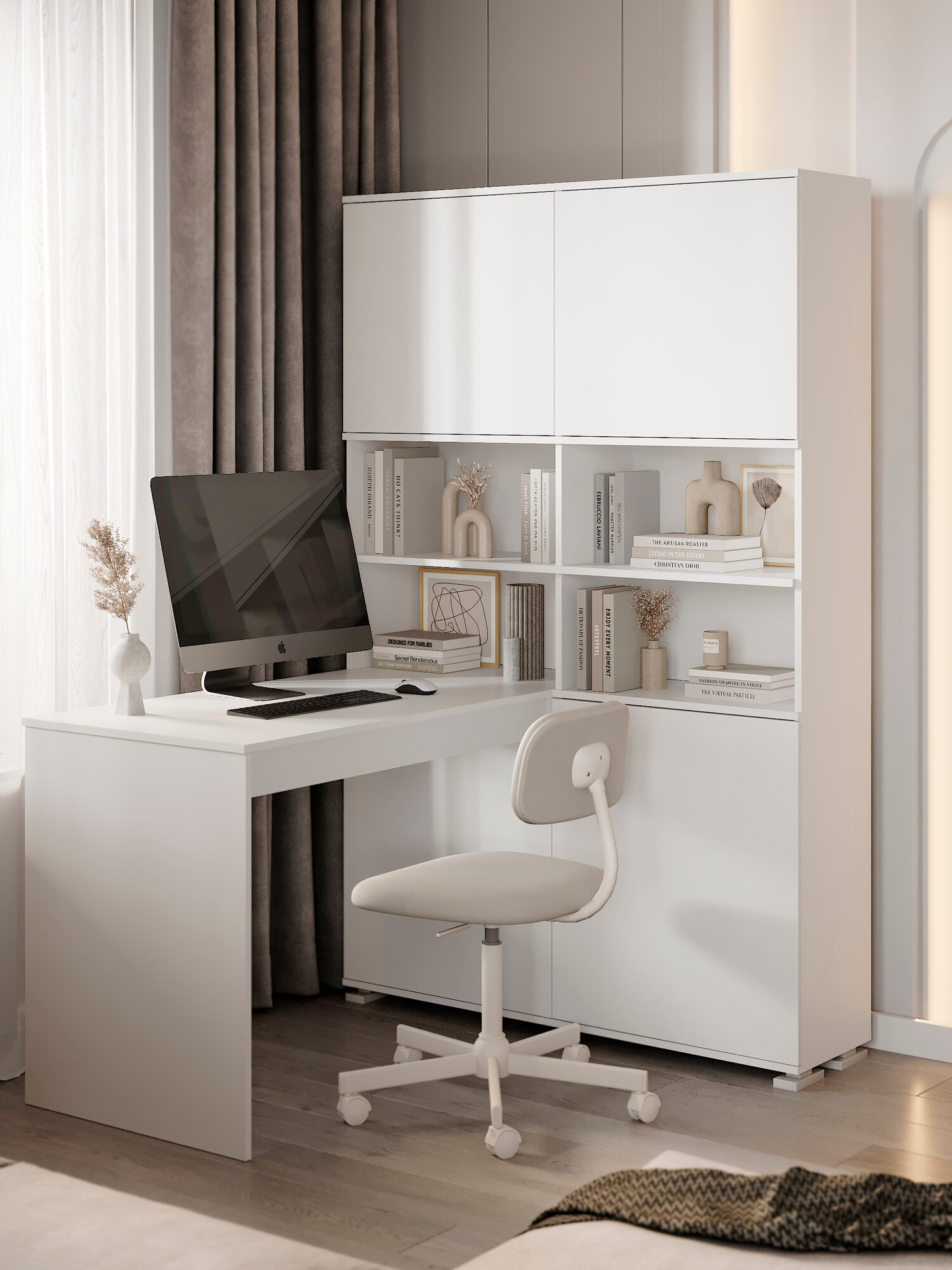 Компьютерный, Письменный стол Винсент, универсальный, угловой, белый, 122x133x190 см