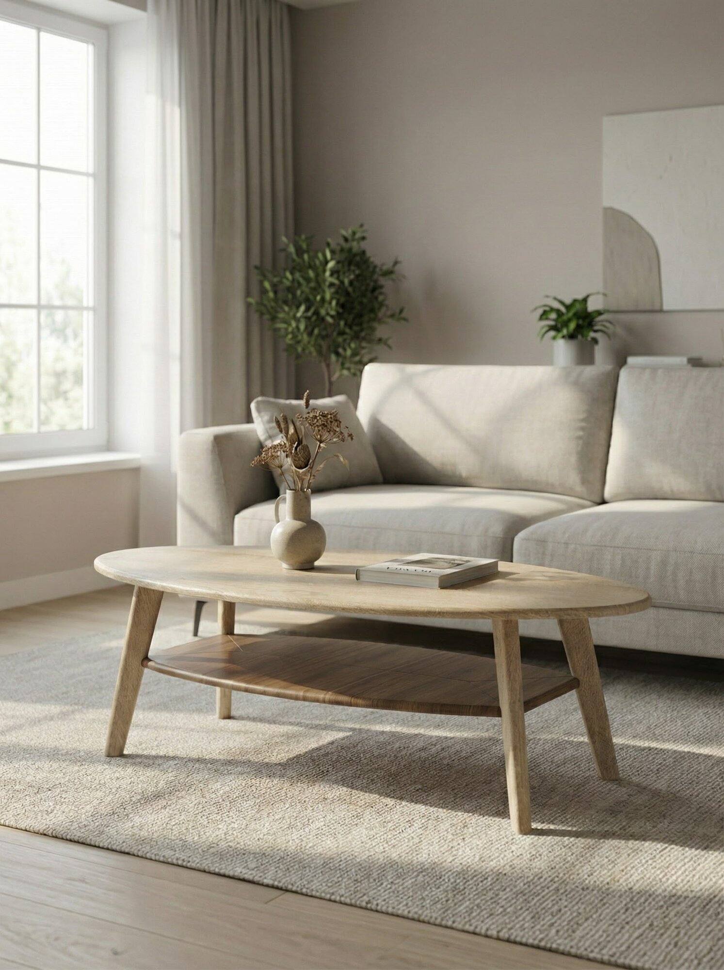 Стол журнальный Мебелик Серфинг с полкой, цвет дуб сонома/акация