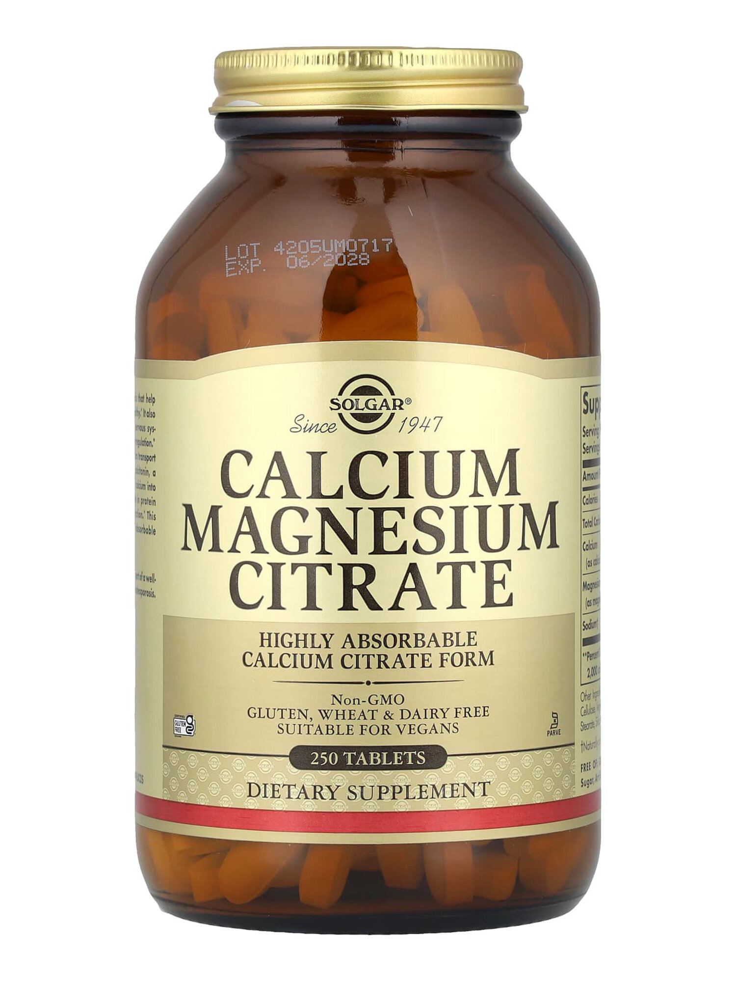 Solgar Calcium Magnesium Citrate, Цитрат Кальция и Магния 200/100 мг 250 таблеток
