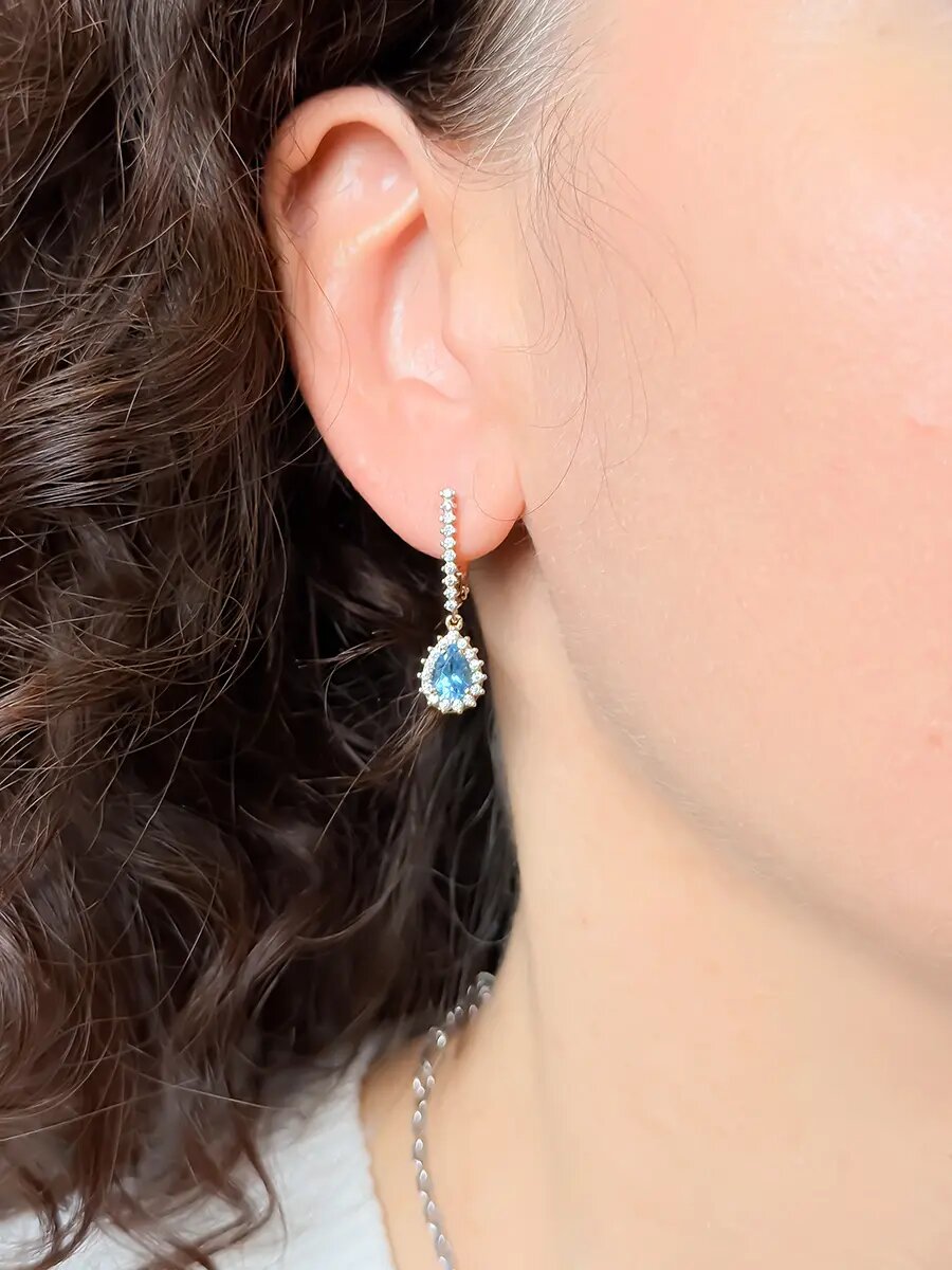 Серьги с подвесками, фианит