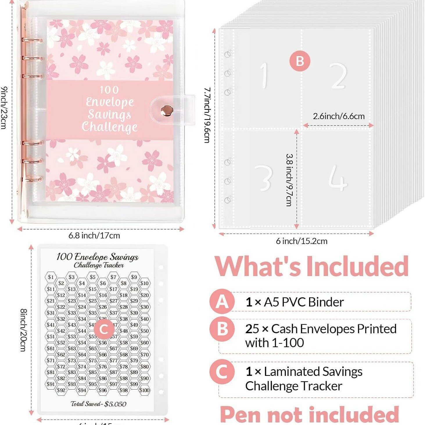 Эксклюзивный ПВХ-блокнот для международного использования: книга для сбережений с 100-дневным челленджем по экономии денег, книга для планирования бюджета и сбережений, планировщик на кольцах.