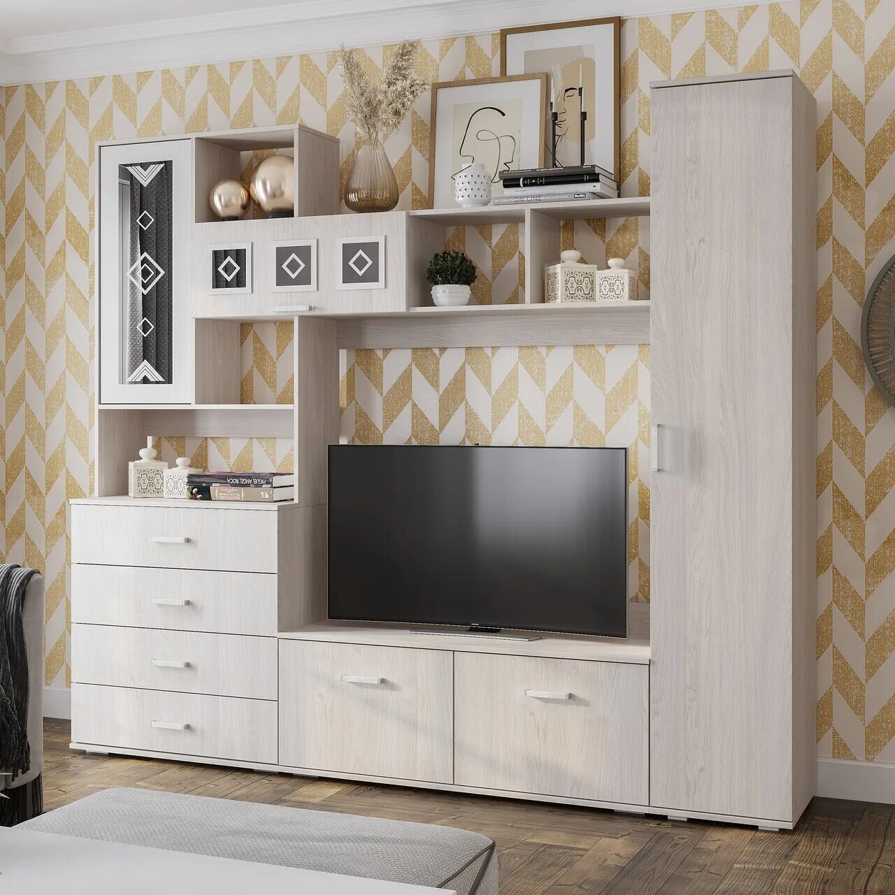 Гостиная «Белла» 2,4 м Композиция 1 ЛДСП (Ясень белый) 240х47х212