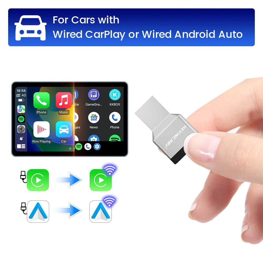 Беспроводная Система HEYINCAR 2-в-1 С CarPlay И Android Auto: Интеллектуальный AI-бокс Для Автомобилей С Проводным CarPlay