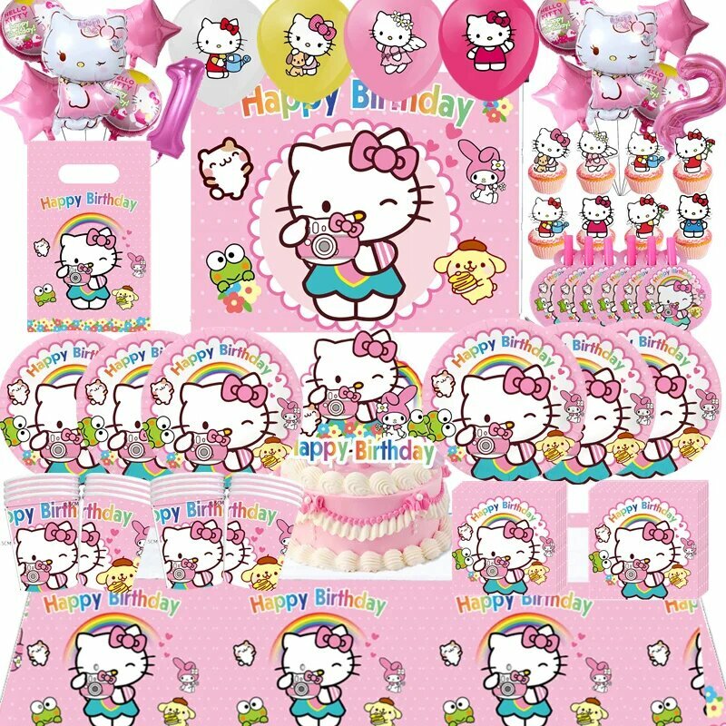 Товары для вечеринок «Hello Kitty», тематическое украшение на день рождения, набор посуды, тарелка, чашка, салфетка, скатерть для девочек, подарки на день рождения — фото 1