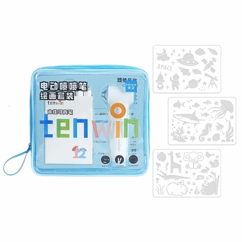 12 цветных маркеров и 3 трафарета для рисования