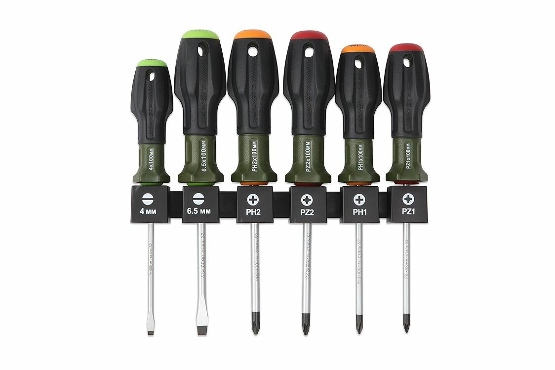 Набор отвёрток c трехкомпонентными рукоятками SL, PH, PZ, 6 штук