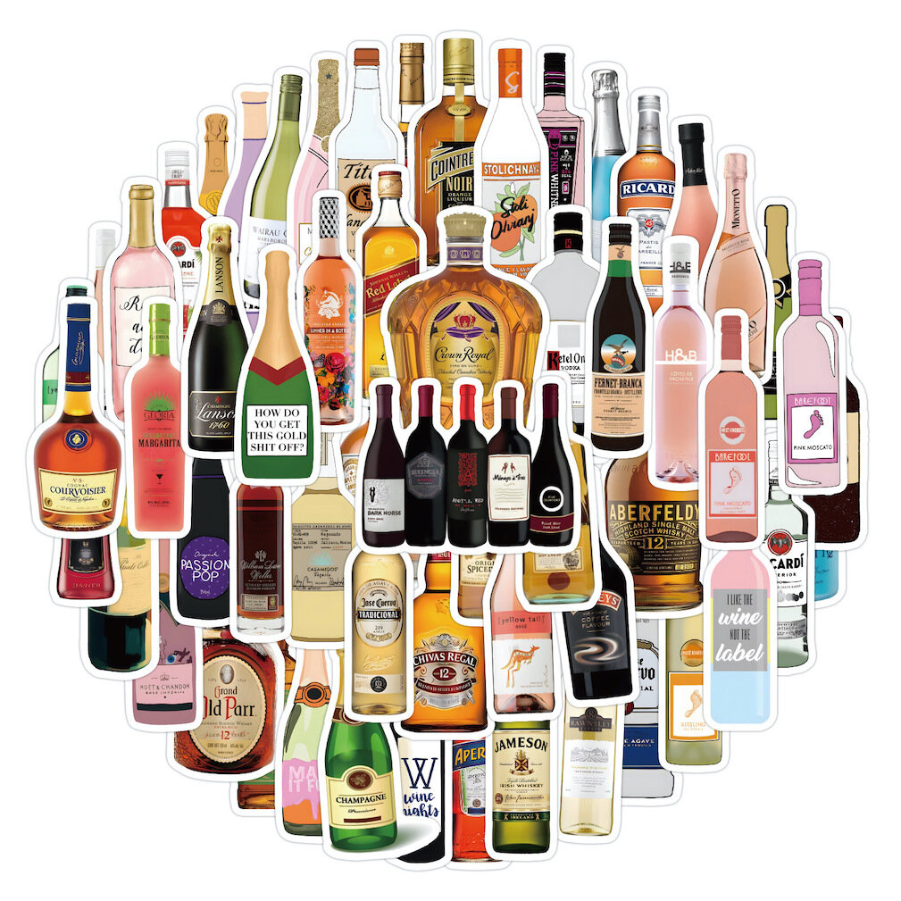 60 шт./упаковка аниме-наклеек с изображением пива и шампанского. Декоративные мультяшные наклейки для мобильных телефонов, кружек, игрушек, ноутбуков. Наклейки-бомберы.