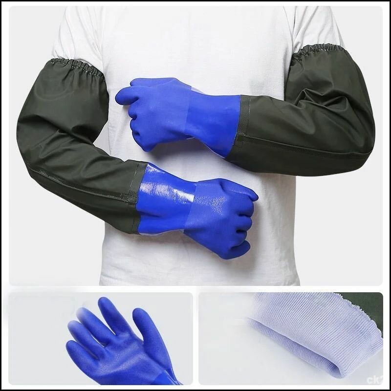 Перчатки резиновые для чистки овощей, рыбы/перчатки резиновые/Водонепроницаемый длинный рукав. синий