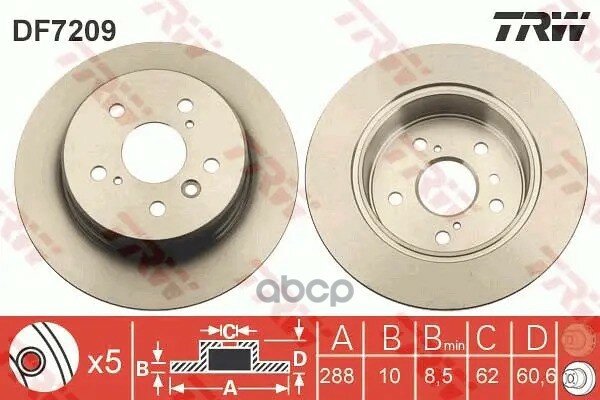 Диск тормозной задн LEXUS: RX 97 - 03 TOYOTA: HARRIER 98 - 03 TRW арт. DF7209