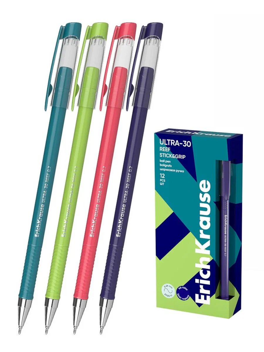 Ручка шар. ULTRA-30 Stick&Grip Reef 0.7, синяя, 12 шт.