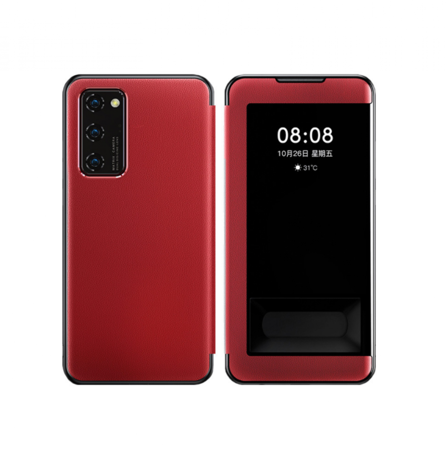 Чехол-книжка MyPads для Huawei Honor V30 Pro и Nova 6 красный с окошком для вызовов