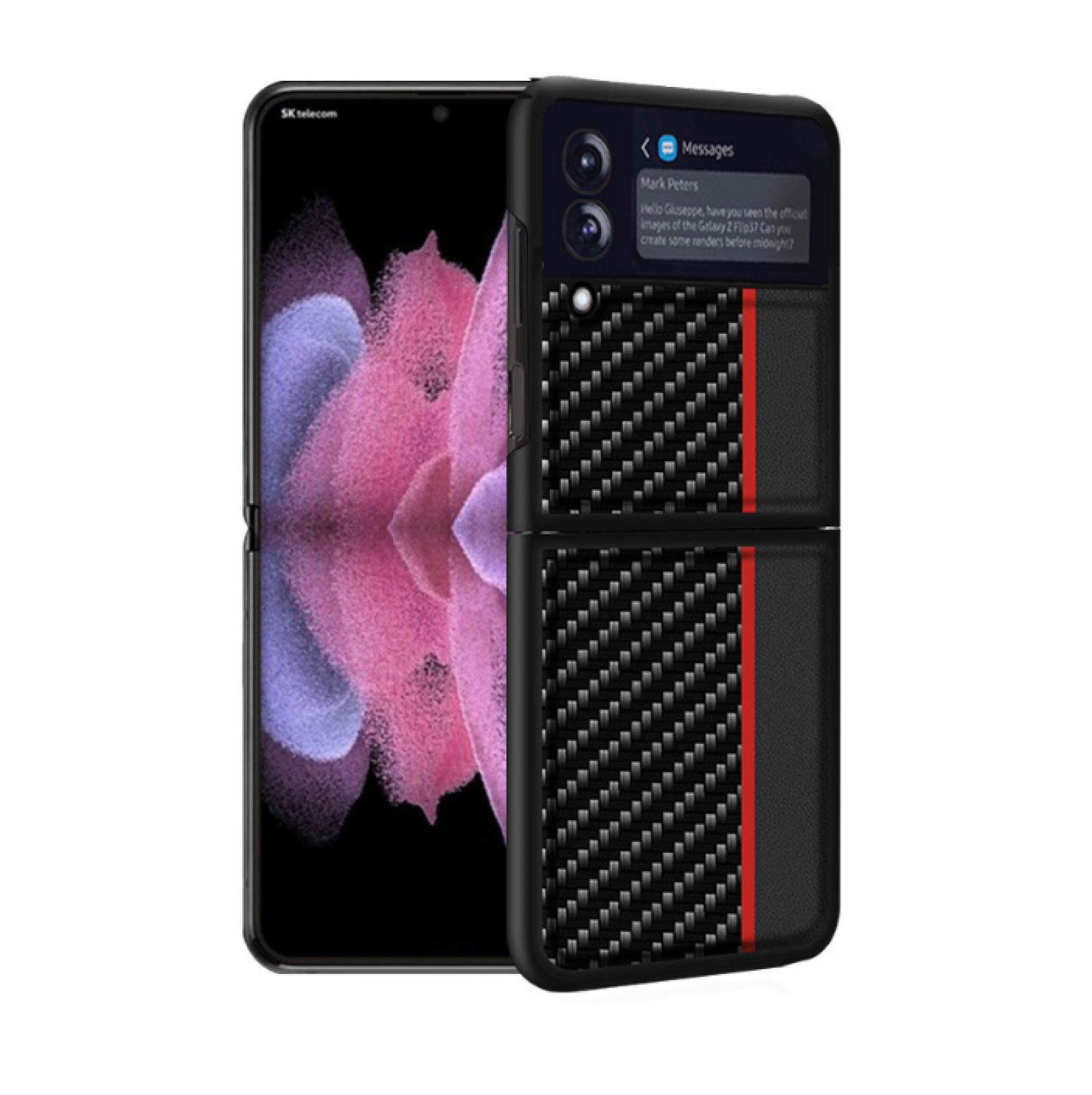 Чехол панель-бампер Чехол. ру для Samsung Galaxy Z Flip 3 из прочного пластика с матовой отделкой под карбон и кожей