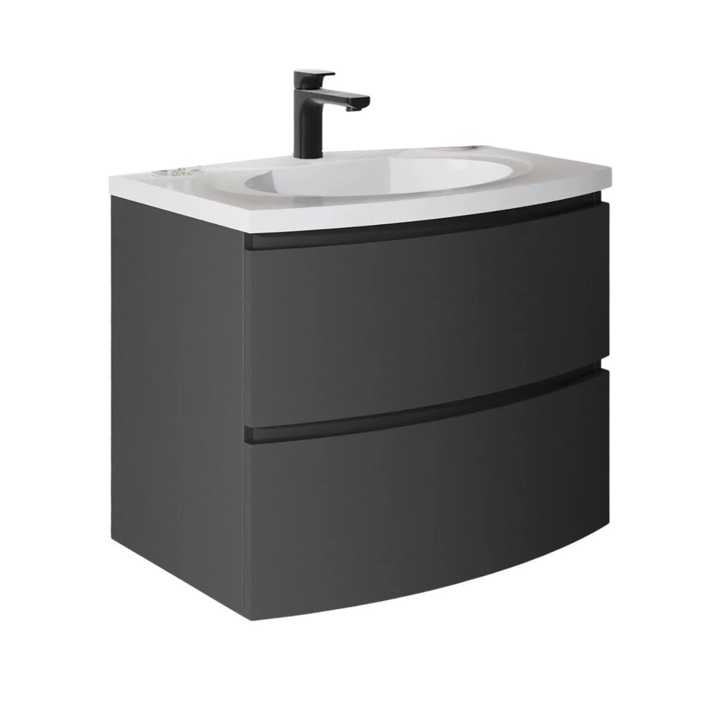 Тумба с раковиной Itana Arko 70 подвесная, 70,2 см, серая, черная, матовая, из МДФ, с ящиками, раковина для ванной, из искусственного камня, прямоугольная
