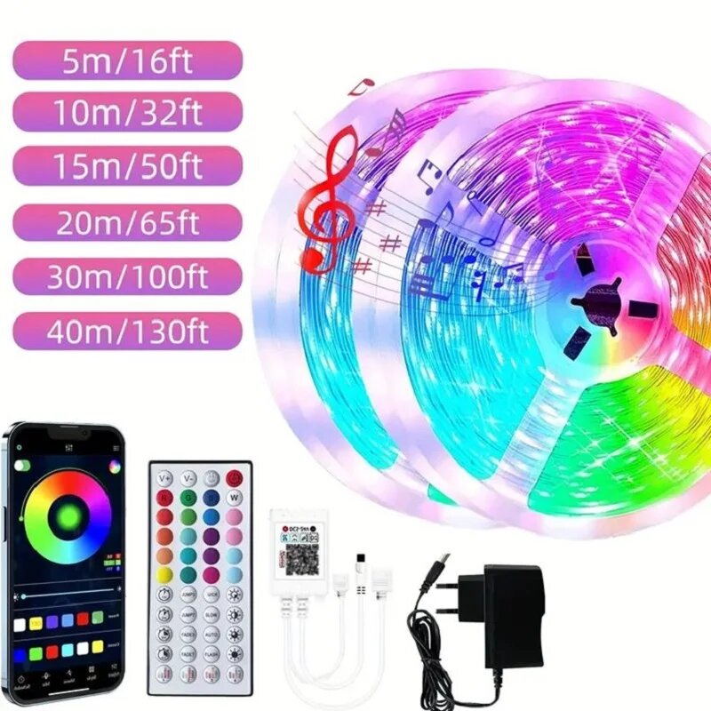 RGB LED лента Bluetooth 5-40 м JYX-3528X30N-12 EU Plug, 5M