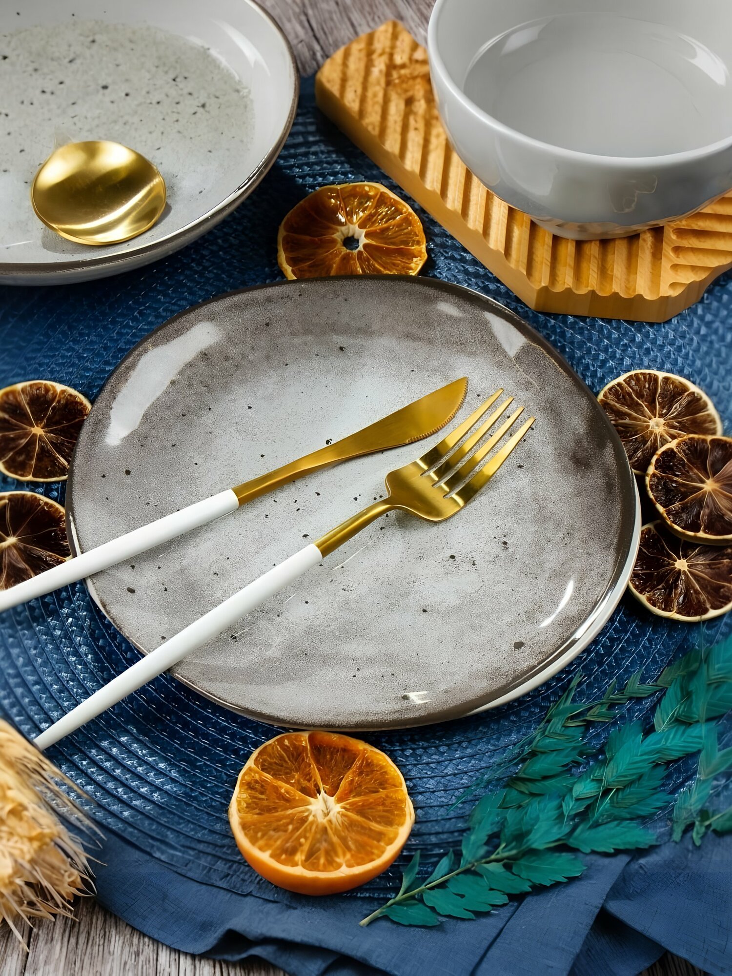 Тарелка десертная Domenik Stone Dark 20 см, керамика, серая круглая тарелка для сервировки, закусок и десертов, Турция