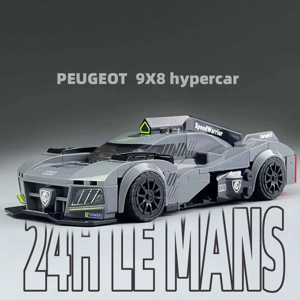 Пластиковый конструктор Peugeot 9x8 Hypercar 24H Le Mans. 232 детали, серый цвет, сборная модель