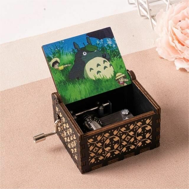 Шкатулка музыкальная "Тоторо", ручная работа, дерево, чёрно-зелёная