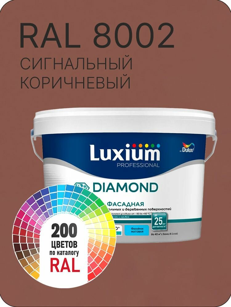 Краска для минеральных и деревянных фасадов Dulux Diamond сигнальный коричневый Ral 8002 9 л.