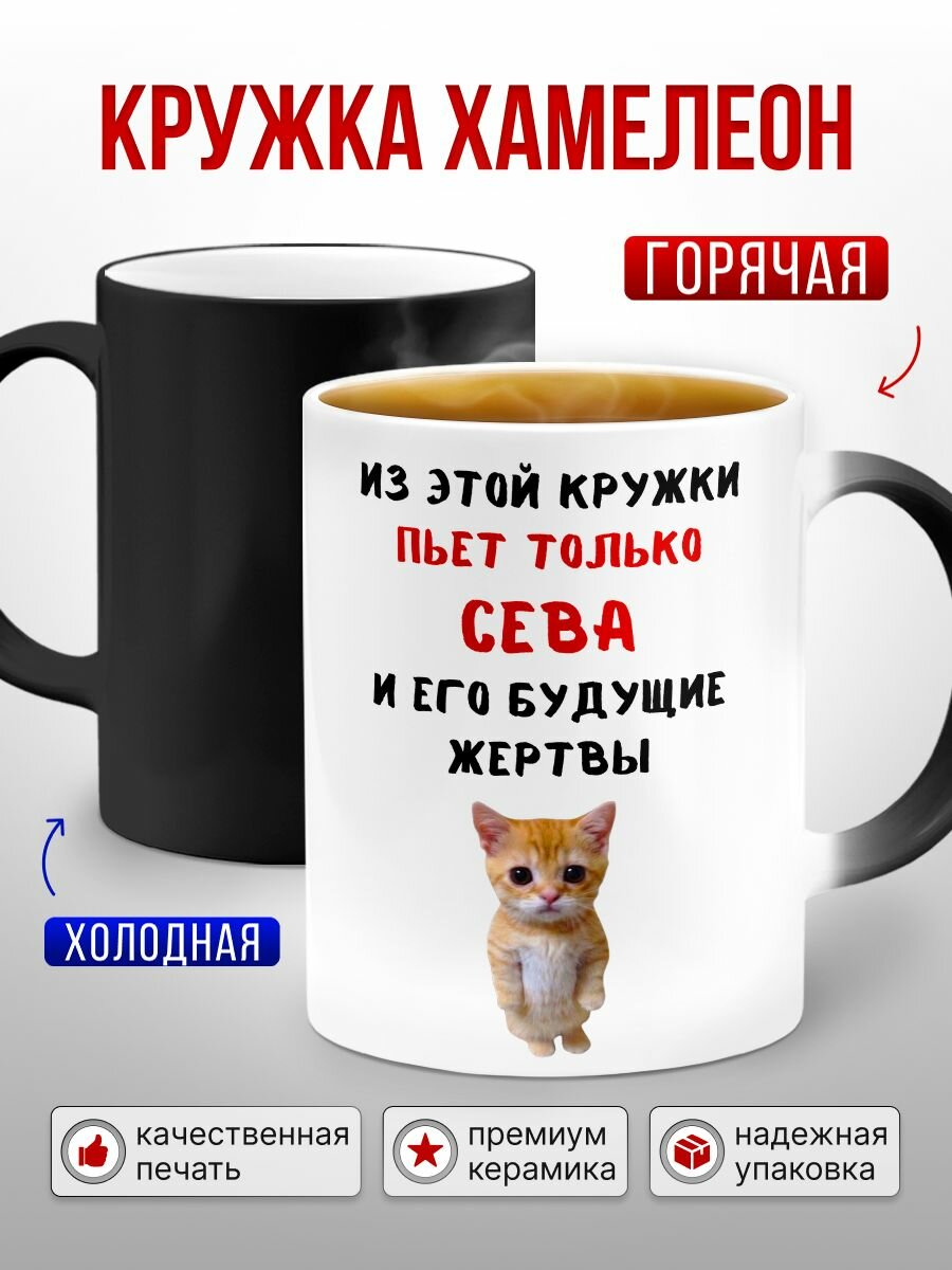 Кружка с приколом хамелеон с именем Сева, 330 мл, 1 шт.