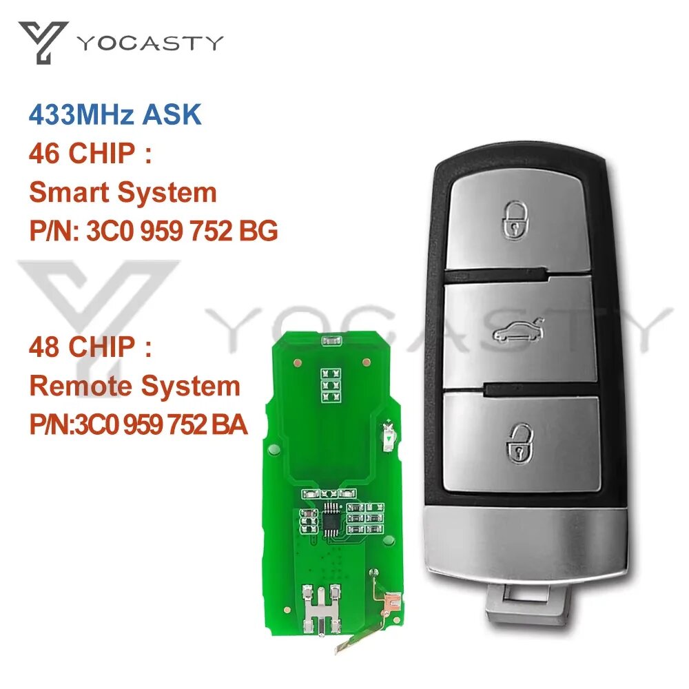 Йокастя 3С 0959752 4-кнопочный автоключ ID46/ID48 VW Passat B6 B7